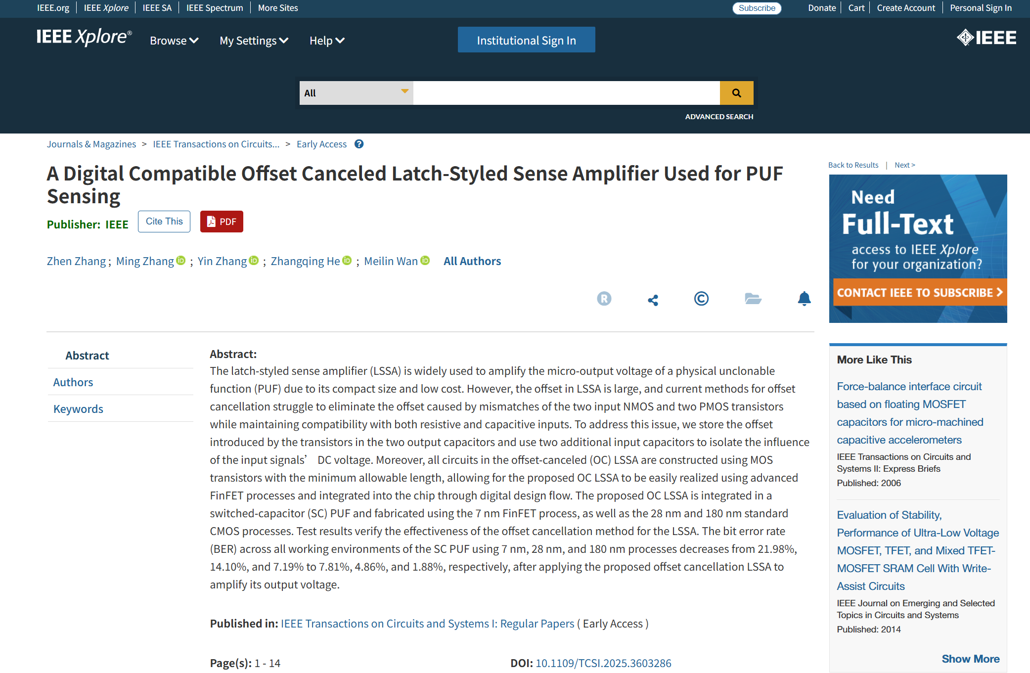 我院博士生在国际电路与系统领域旗舰期刊IEEE TCAS-I发表论文-湖北大学集成电路学院